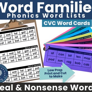 CVC Word Lists - Phonics Printable Cards - Phonics Word Lists Word ...
