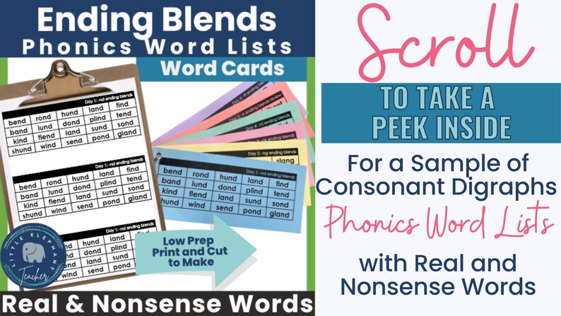 Phonics Word Cards Ending Blend - Phonics Printable - Phonics Word ...