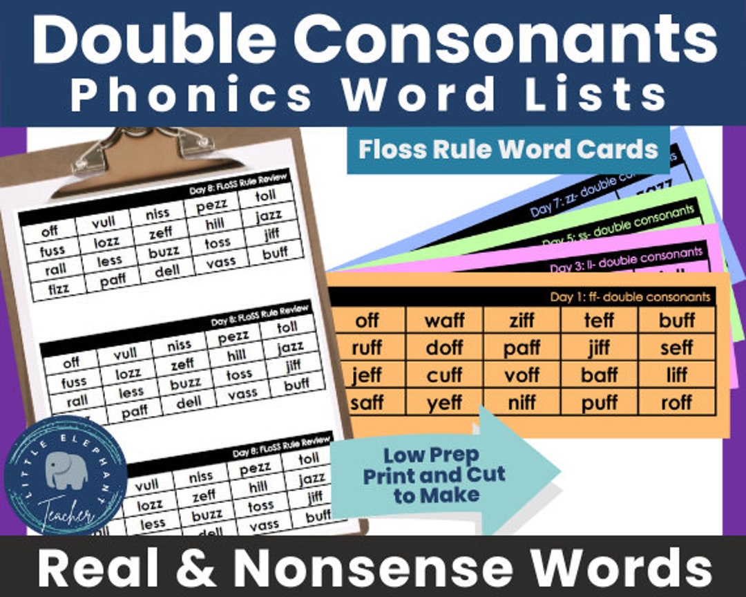 Phonics Printable Cards - Floss Rule Double Consonants Phonics Word ...