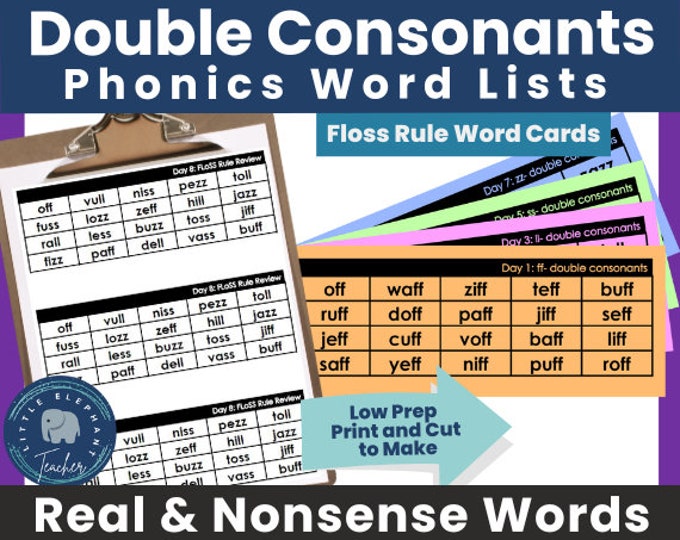 Phonics Printable Cards - Floss Rule Double Consonants Phonics Word ...