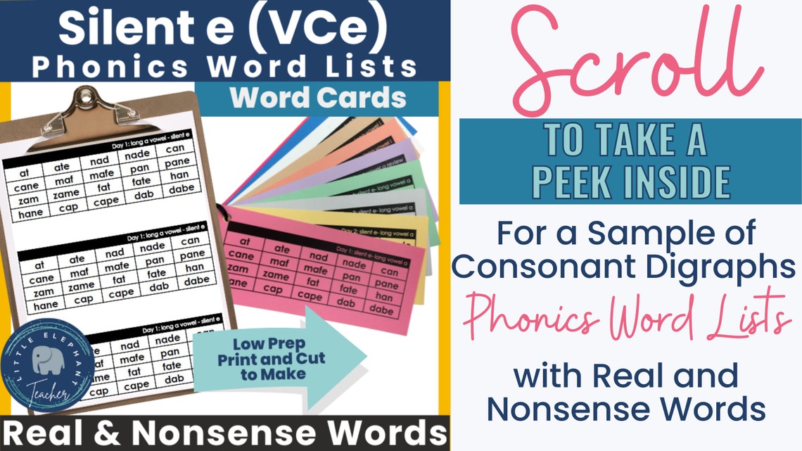 Magic E Long Vowel Words - Phonics Printable Cards - Phonics Word Lists ...