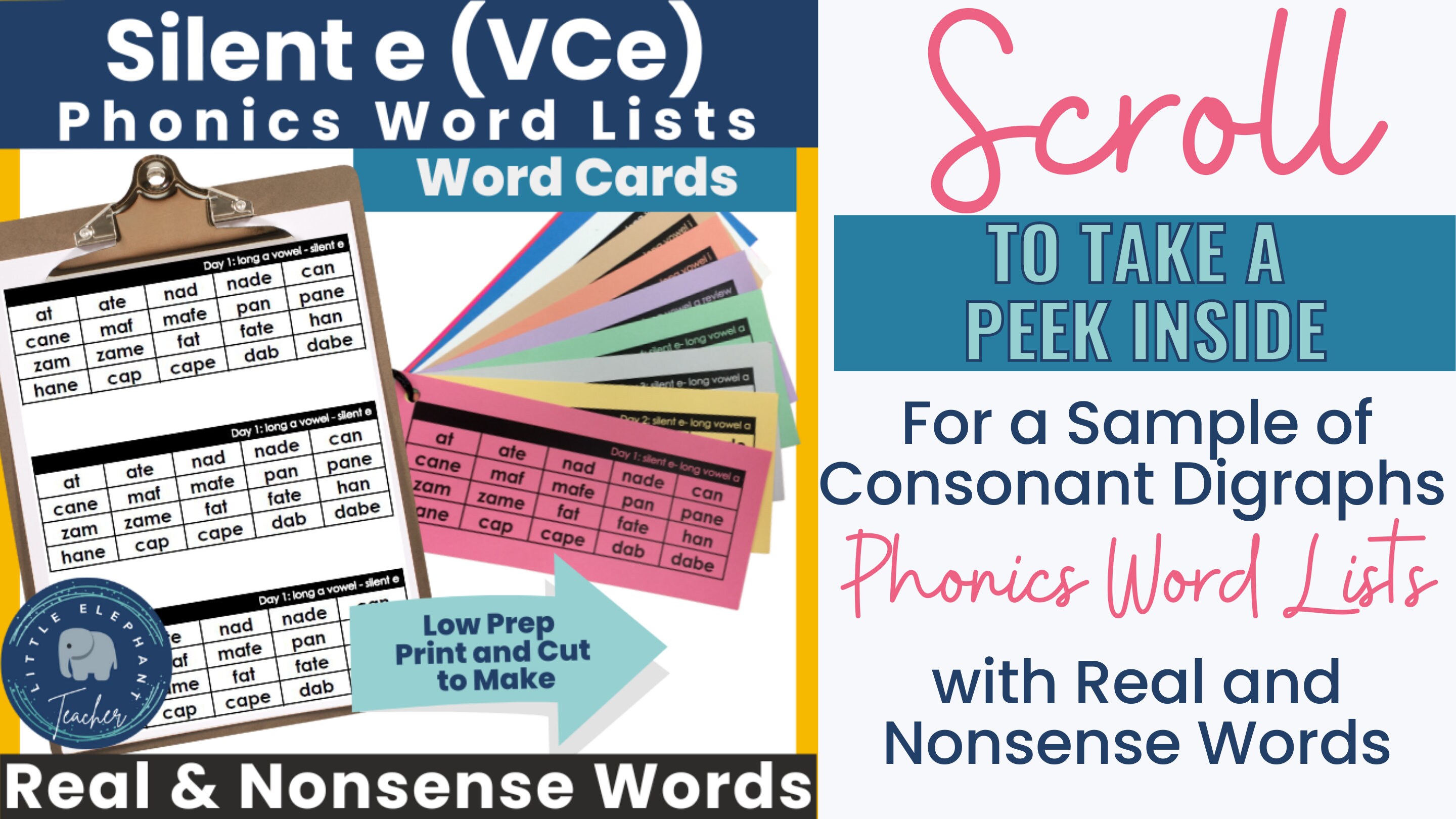 Magic E Long Vowel Words - Phonics Printable Cards - Phonics Word Lists ...