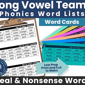 Long Vowel Words Vowel Teams - Phonics Printable Cards - Phonics Word ...