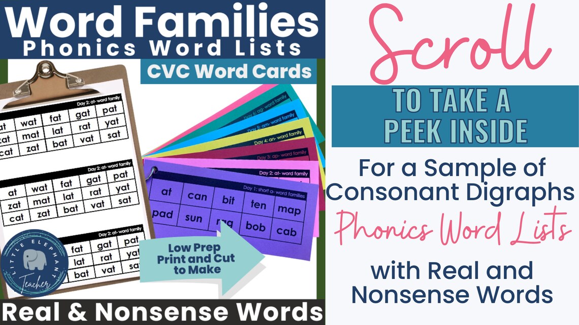 CVC Word Lists - Phonics Printable Cards - Phonics Word Lists Word ...