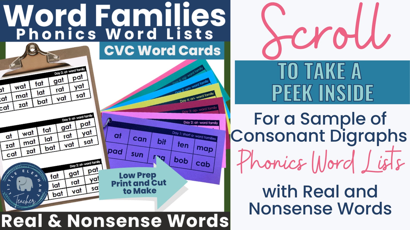 CVC Word Lists - Phonics Printable Cards - Phonics Word Lists Word ...