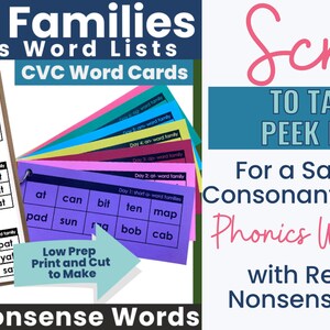 CVC Word Lists - Phonics Printable Cards - Phonics Word Lists Word ...