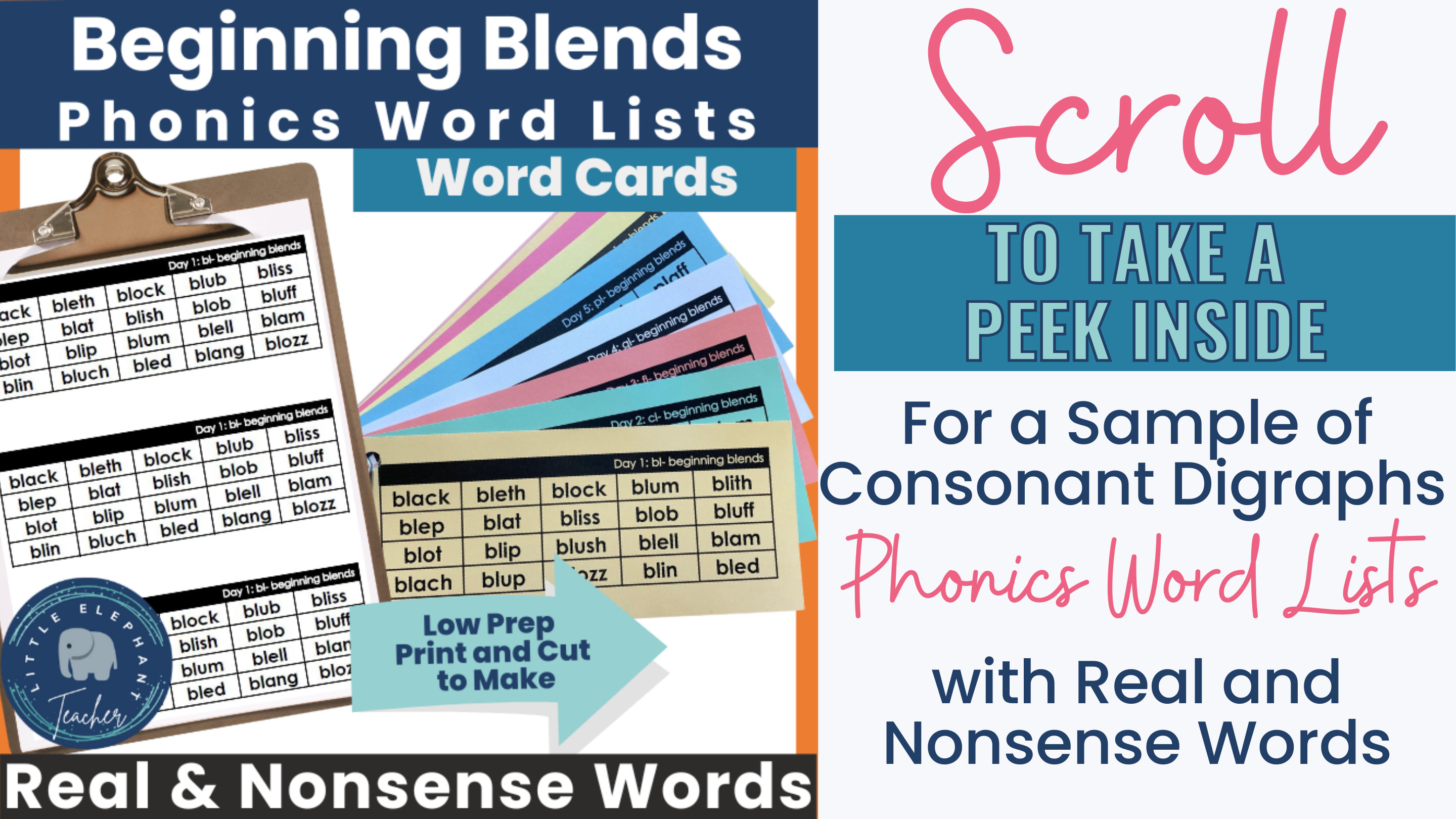 Beginning Blend Word Lists - Phonics Printable Cards - Phonics Word ...