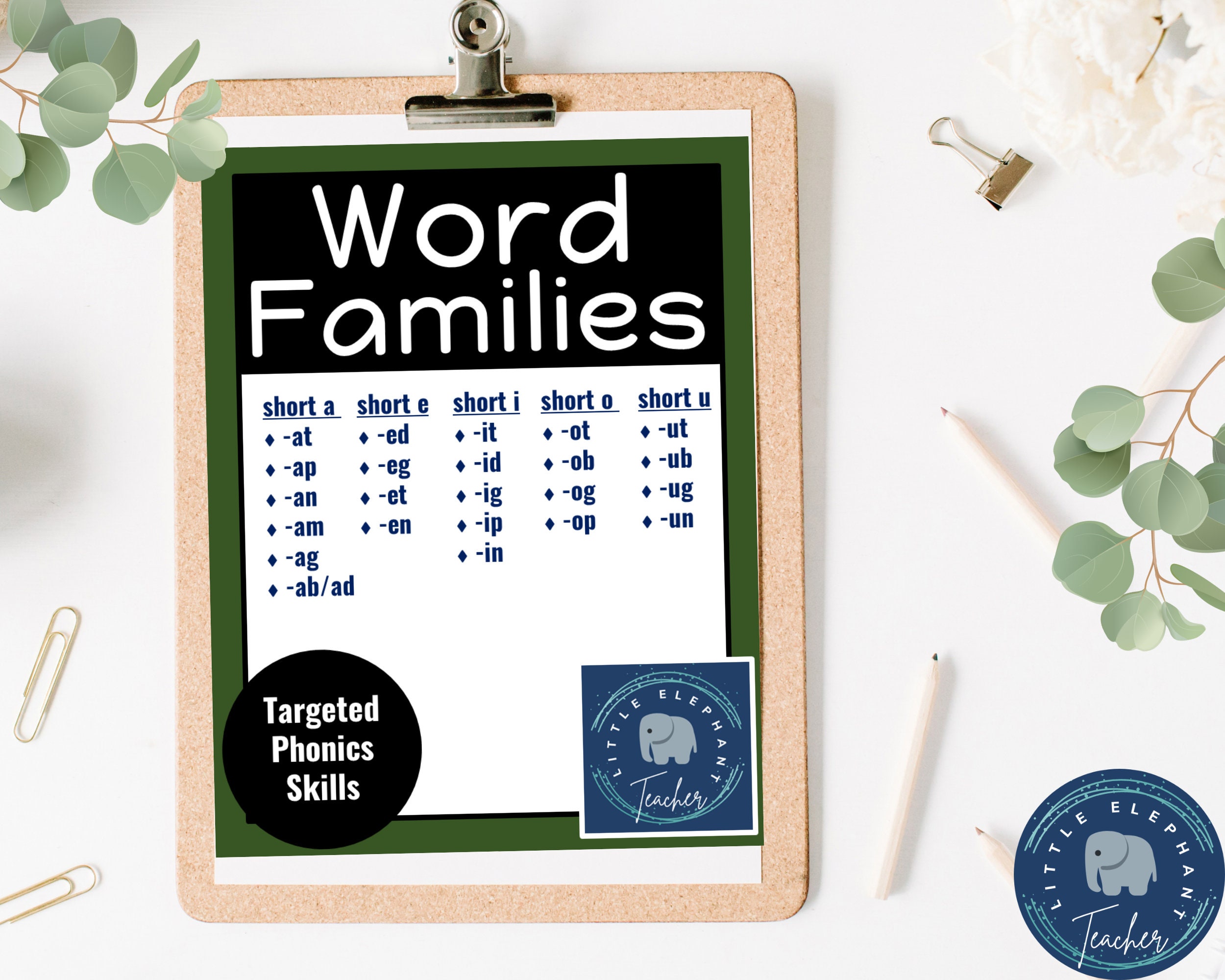 Reading Curriculum - Word Families Short Vowel CVC Words Phonics ...