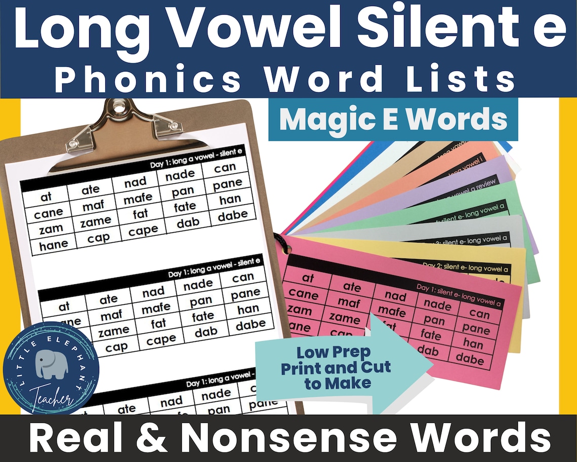 Magic E Long Vowel Words - Phonics Printable Cards - Phonics Word Lists ...