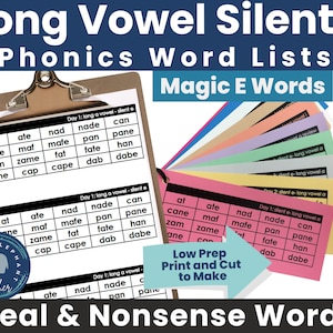 Magic E Long Vowel Words - Phonics Printable Cards - Phonics Word Lists ...