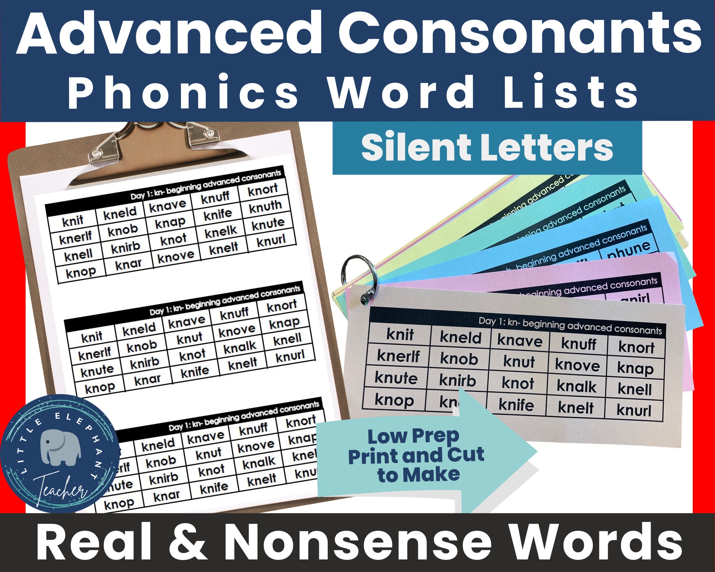 Phonics Word Lists Phonics Printable Cards for Real and Nonsense Words ...