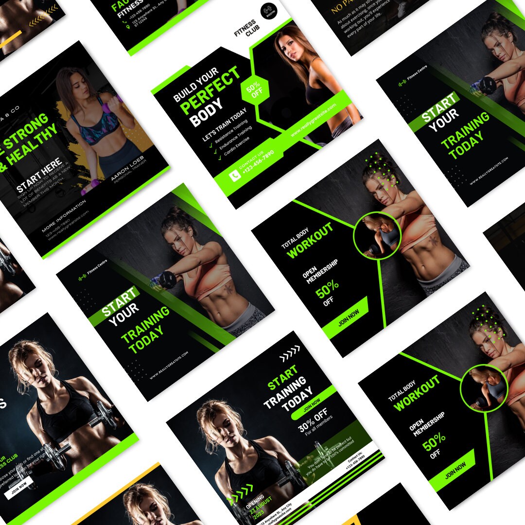 Fitness Templates Pack 16 Fitness Posts Templates Canva Instagram ...
