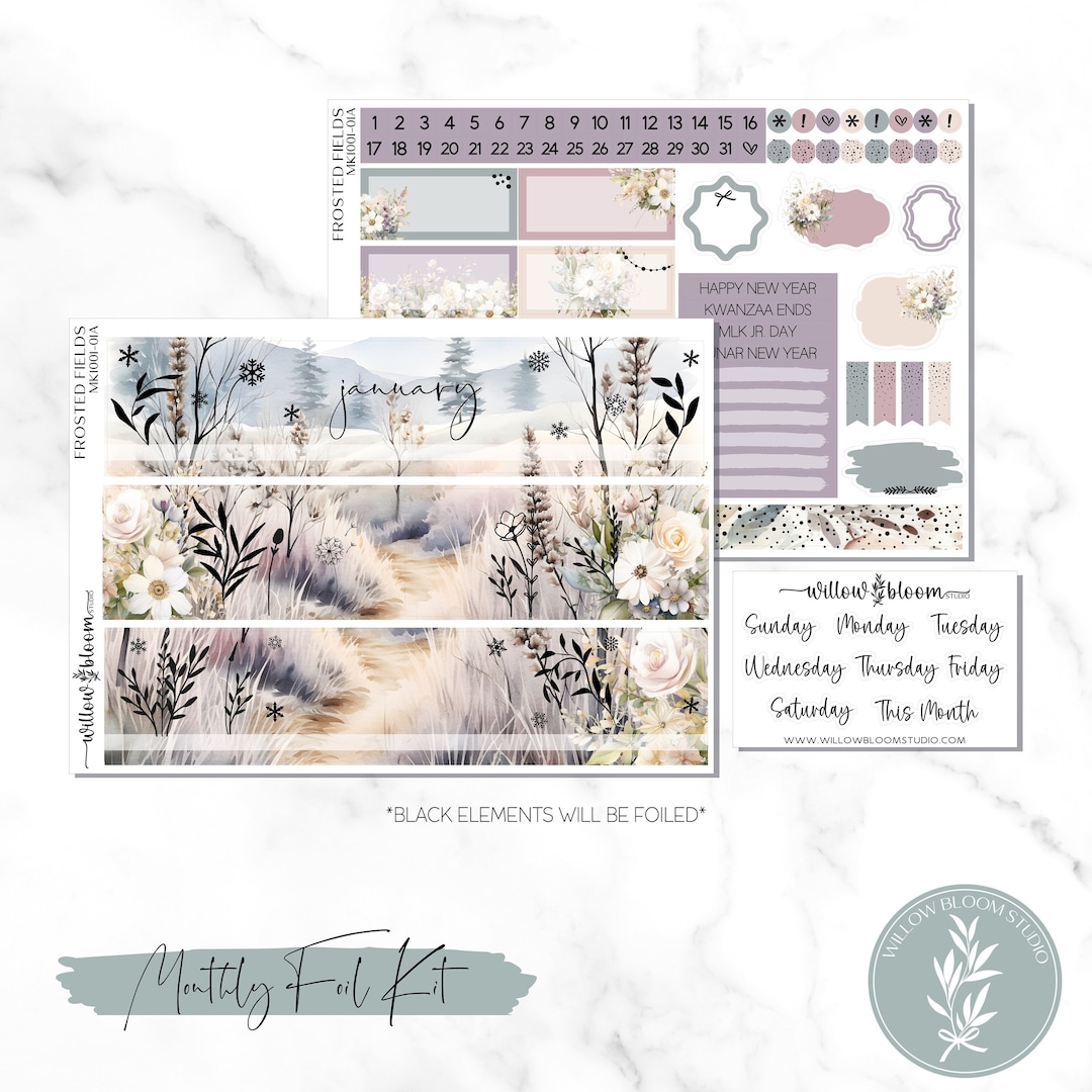 FOIL January Monthly Planner Stickers Frosted Fields Monthly Foil ...