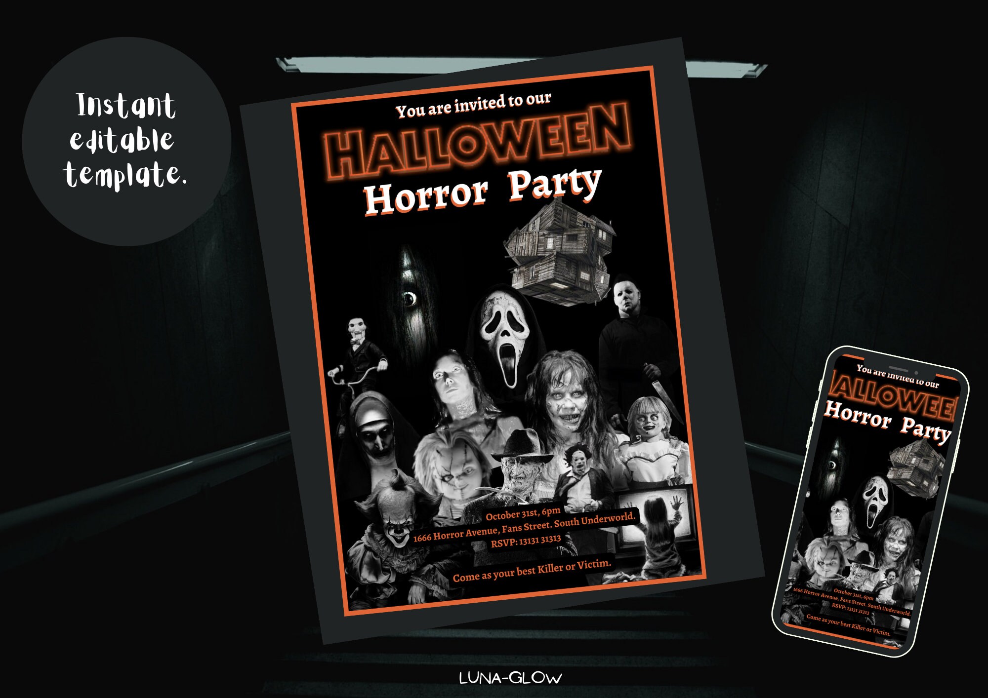 DIGITAL Halloween Horror Party Invitation Editable Template. - Etsy