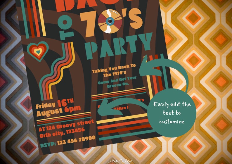 Digital Invitation | 70's Themed Party | Instant Download | Editable ...