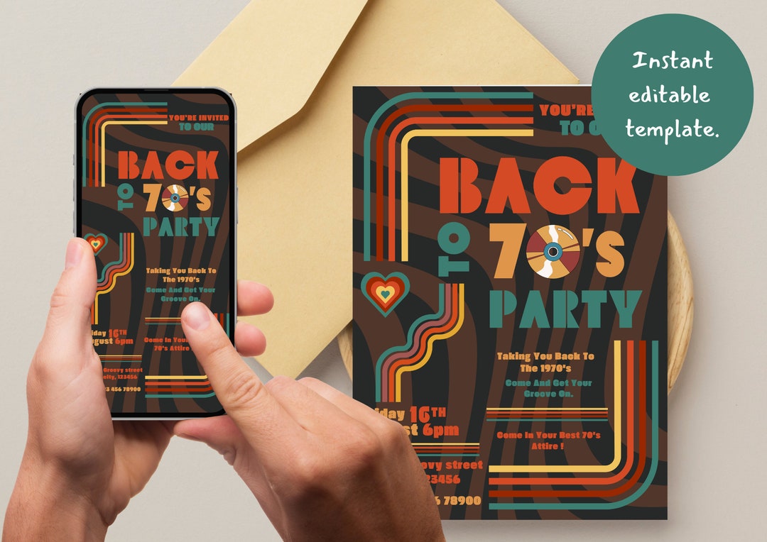 Digital Invitation | 70's Themed Party | Instant Download | Editable ...