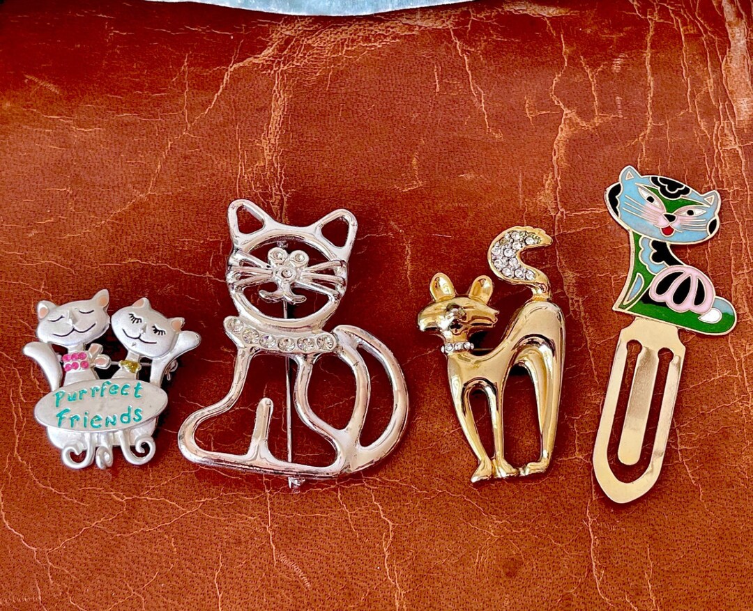 Vintage Cat Pin Set of 4 Figural Cat Pins and Money Clip Friendship ...