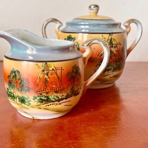 Japanese Hand Painted Porcelain Lusterware Tea Set 9 Piece 1930’s Blue ...