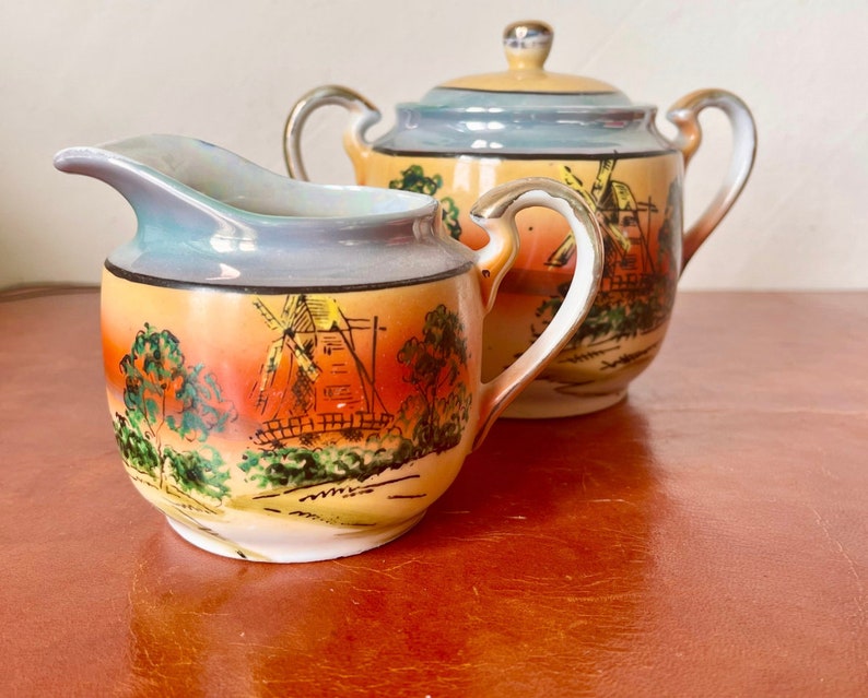 Japanese Hand Painted Porcelain Lusterware Tea Set 9 Piece 1930’s Blue ...