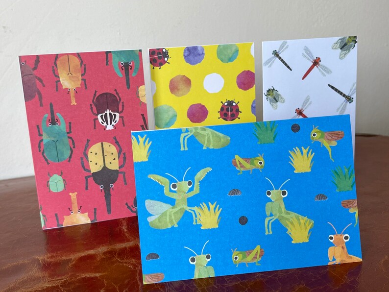 Japanese Origami Paper Greeting Cards Insect Bug Illustrations Set of 4 ...