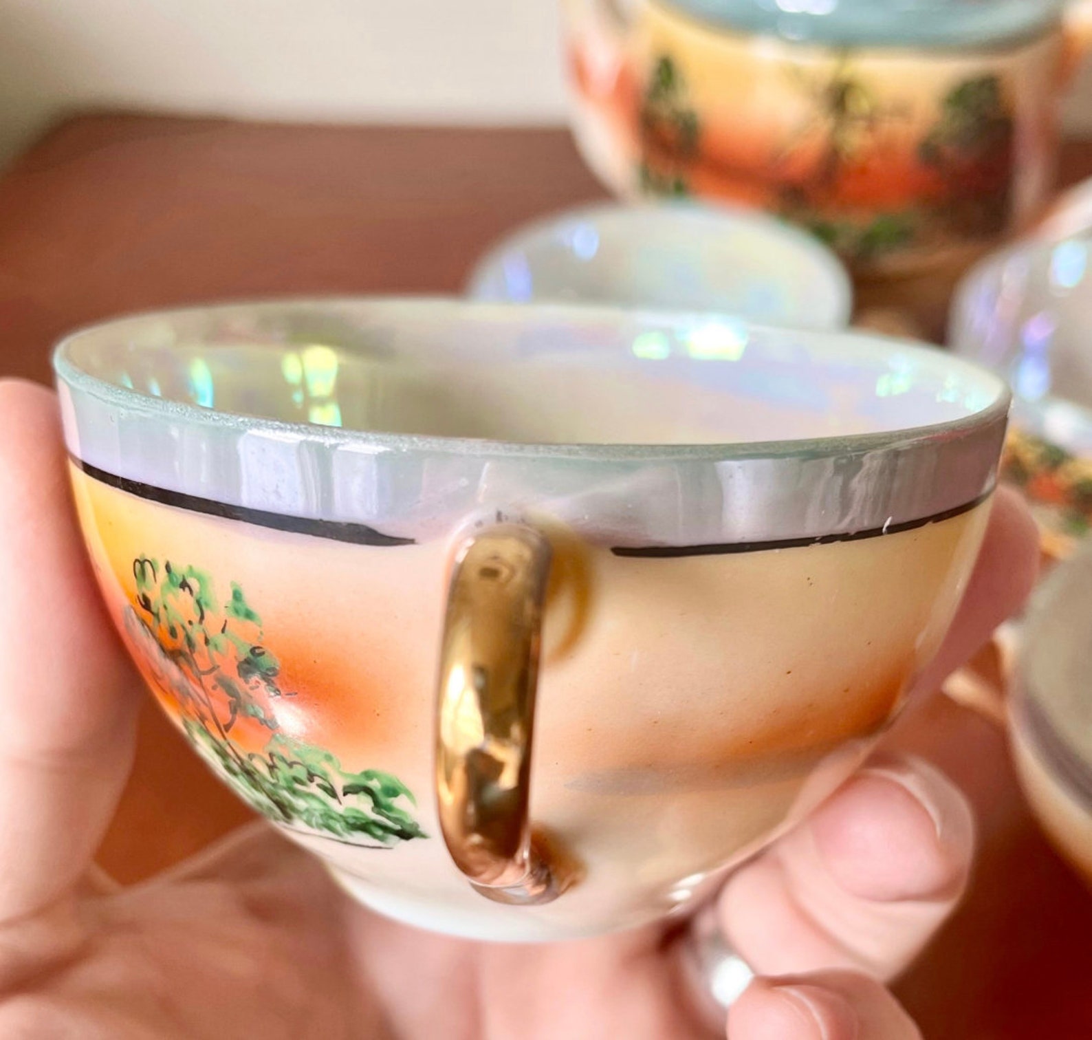 Japanese Hand Painted Porcelain Lusterware Tea Set 9 Piece 1930’s Blue ...