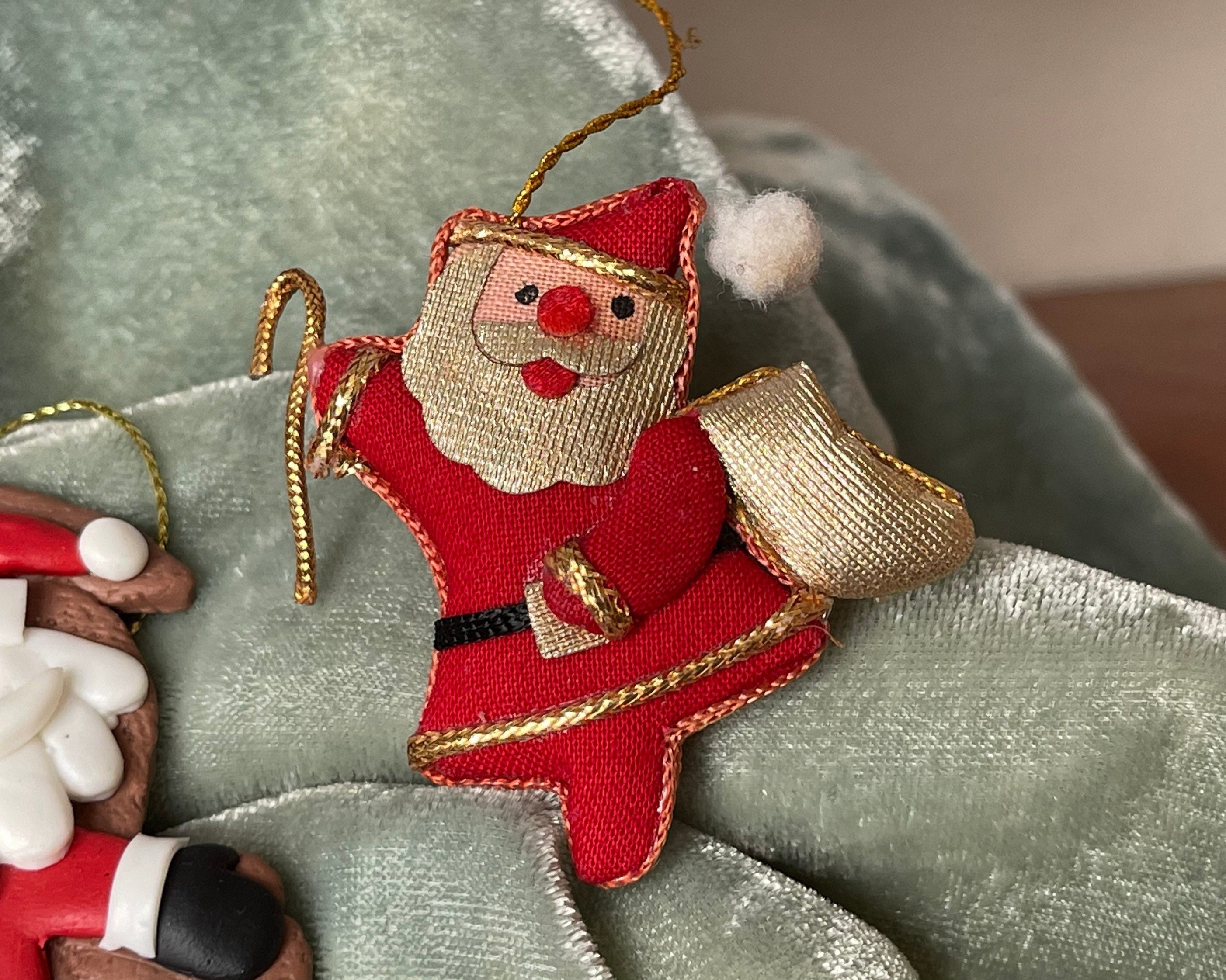 Vintage Santa Claus Christmas Tree Ornaments Set of 3 Handmade Santa ...