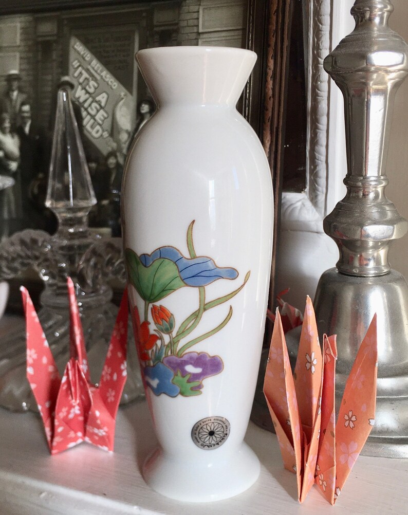 Japanese Takahashi Porcelain Vase 1980 Floral Bud Vase Lotus and Iris ...