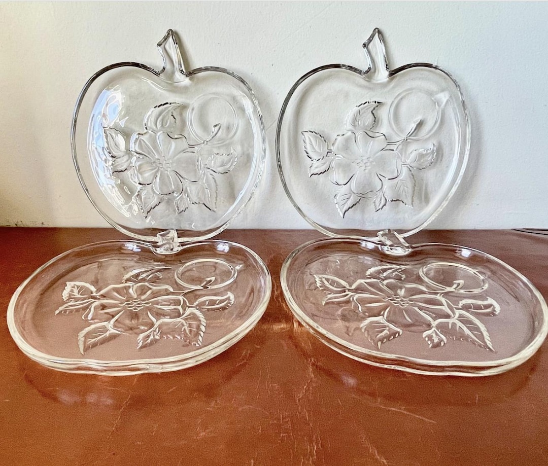 Vintage Hazel Atlas Apple Orchard Glass Plates Apple Blossom Snack ...