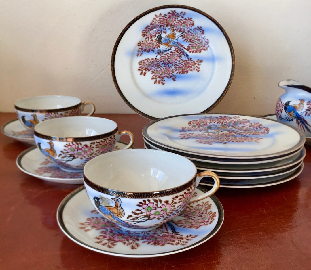 Antique Hand Painted Nippon Porcelain Set With Cups Saucers Sugar Bowl ...