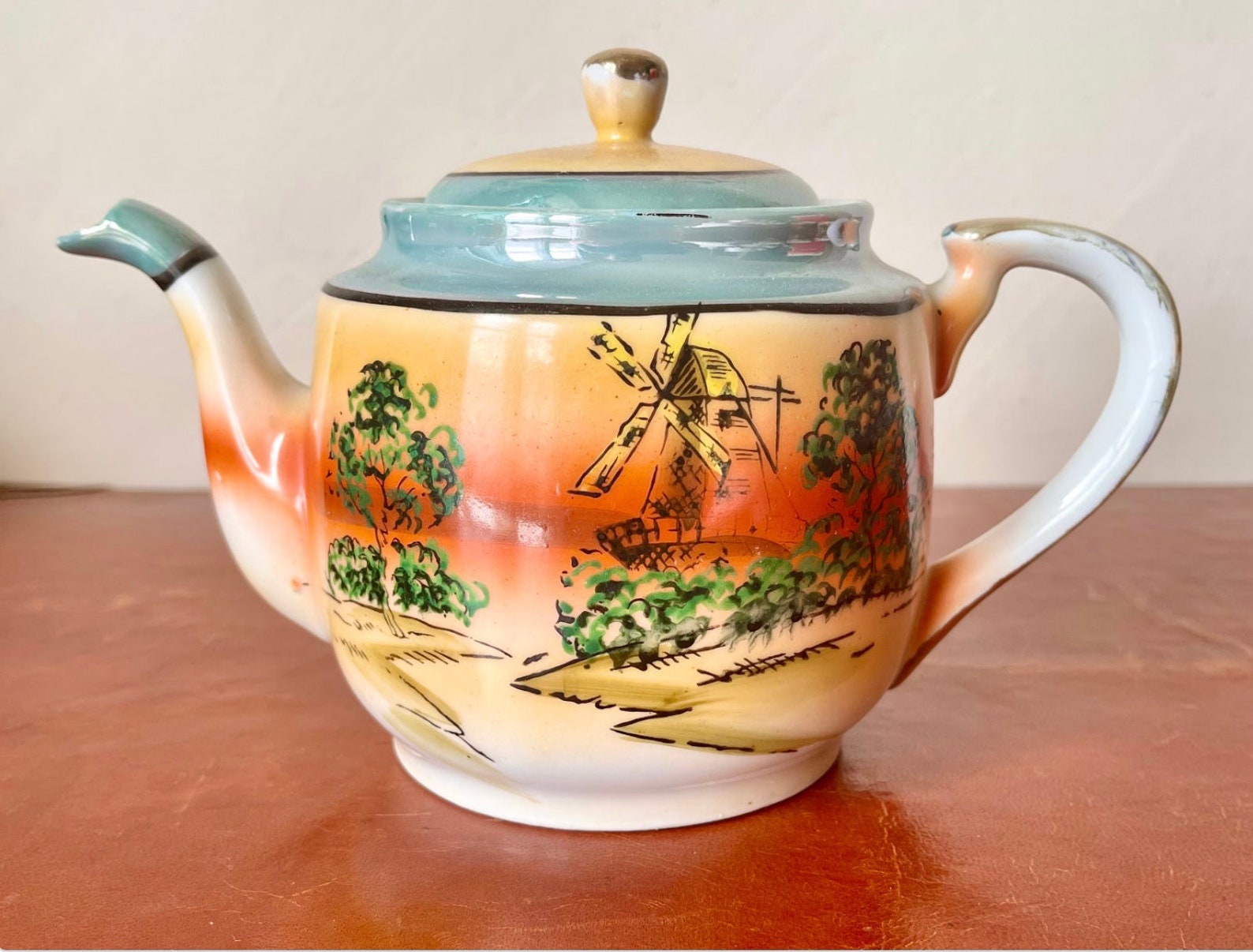 Japanese Hand Painted Porcelain Lusterware Tea Set 9 Piece 1930’s Blue ...