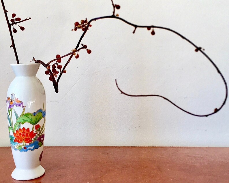 Japanese Takahashi Porcelain Vase 1980 Floral Bud Vase Lotus and Iris ...