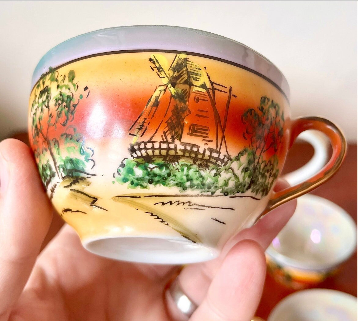 Japanese Hand Painted Porcelain Lusterware Tea Set 9 Piece 1930’s Blue ...