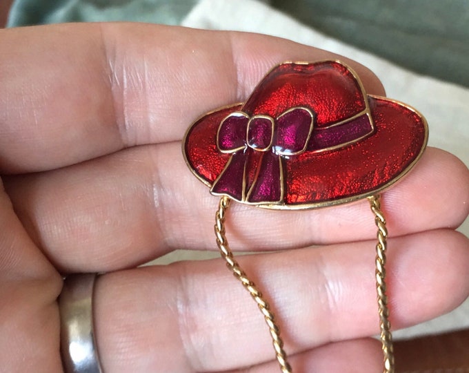 Red Enamel Hat Pin Brooch Fedora Hat and Ribbon Design Red Hat Society ...