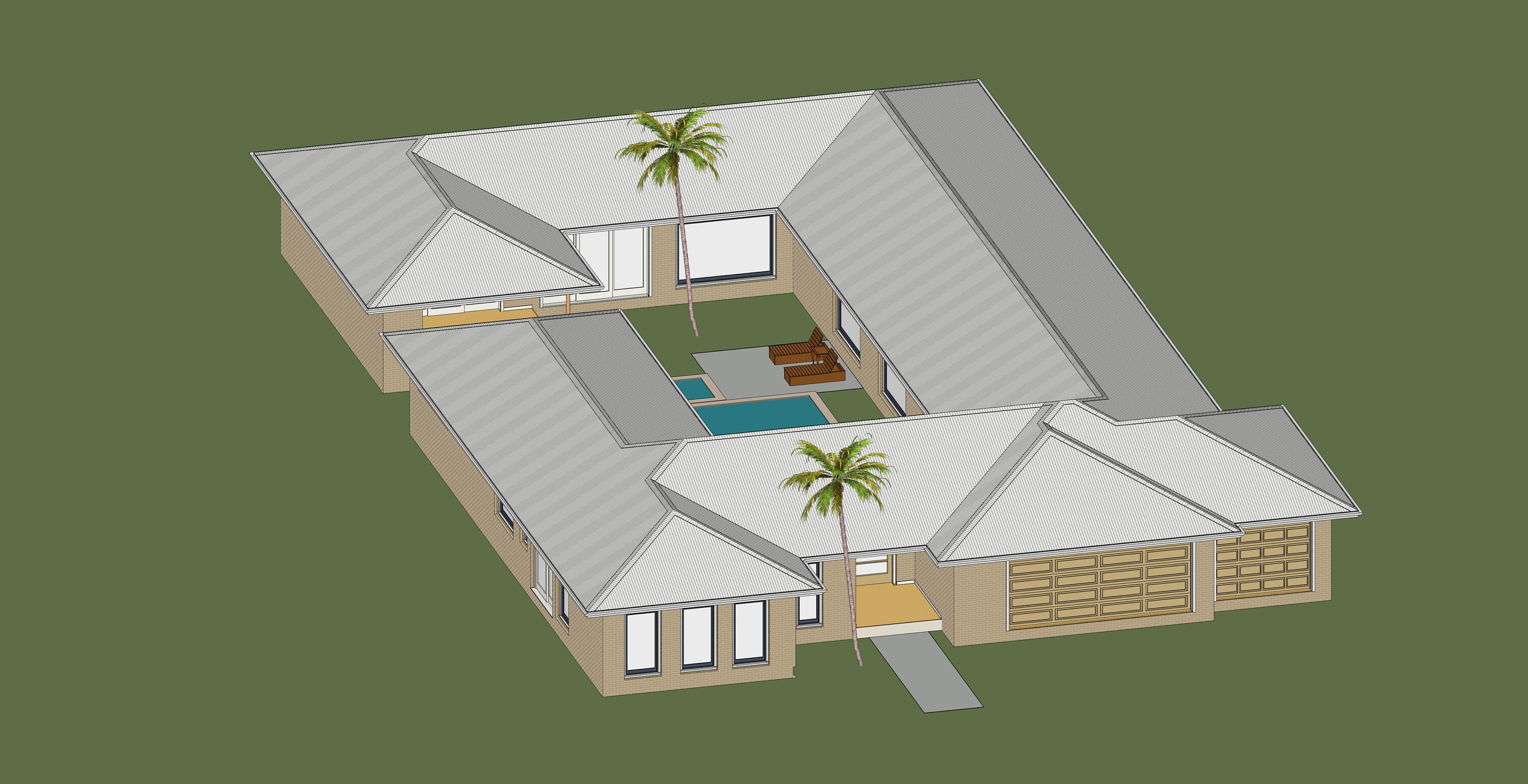 Courtyard Home, House Plan, Triple Garage, Villa, Resort Style - Etsy ...