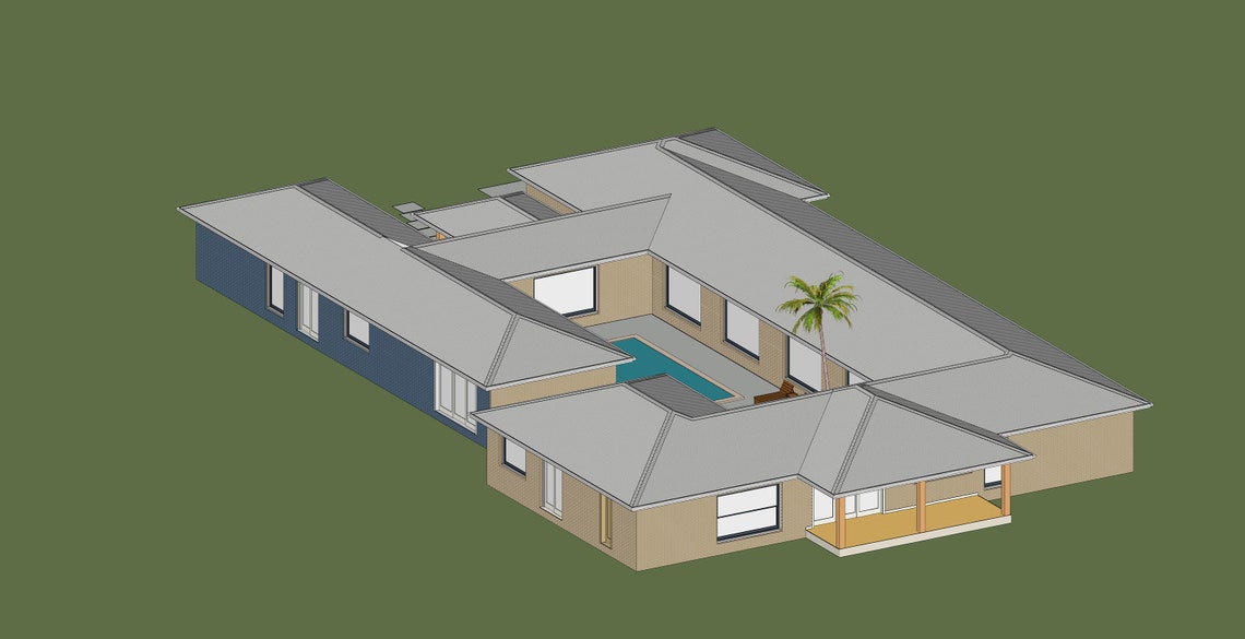 Courtyard Home House Plan Concept Plan Villa Resort Style - Etsy