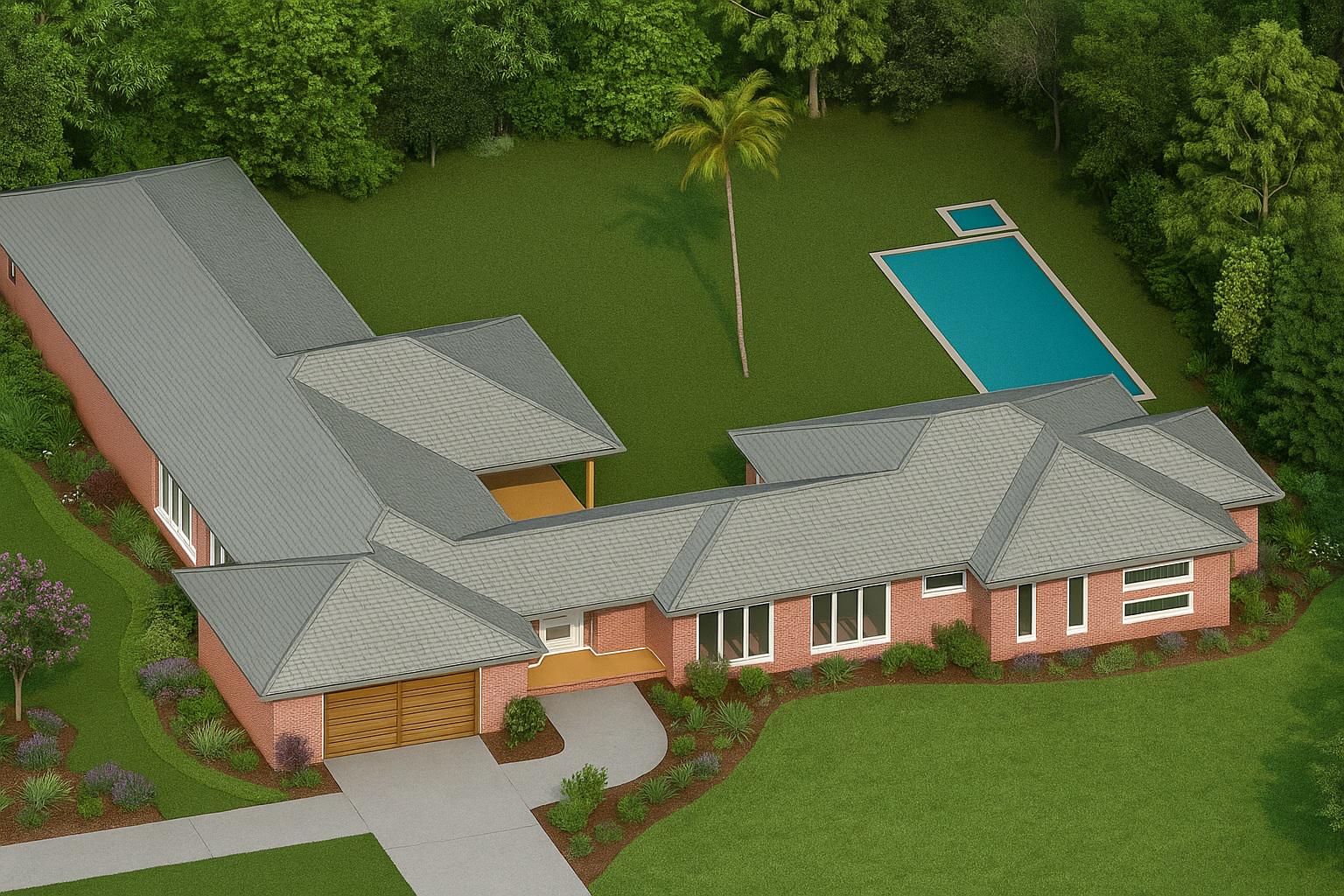 L Shaped Home, Courtyard Home, Villa, Resort Style, House Plan, Hidden ...