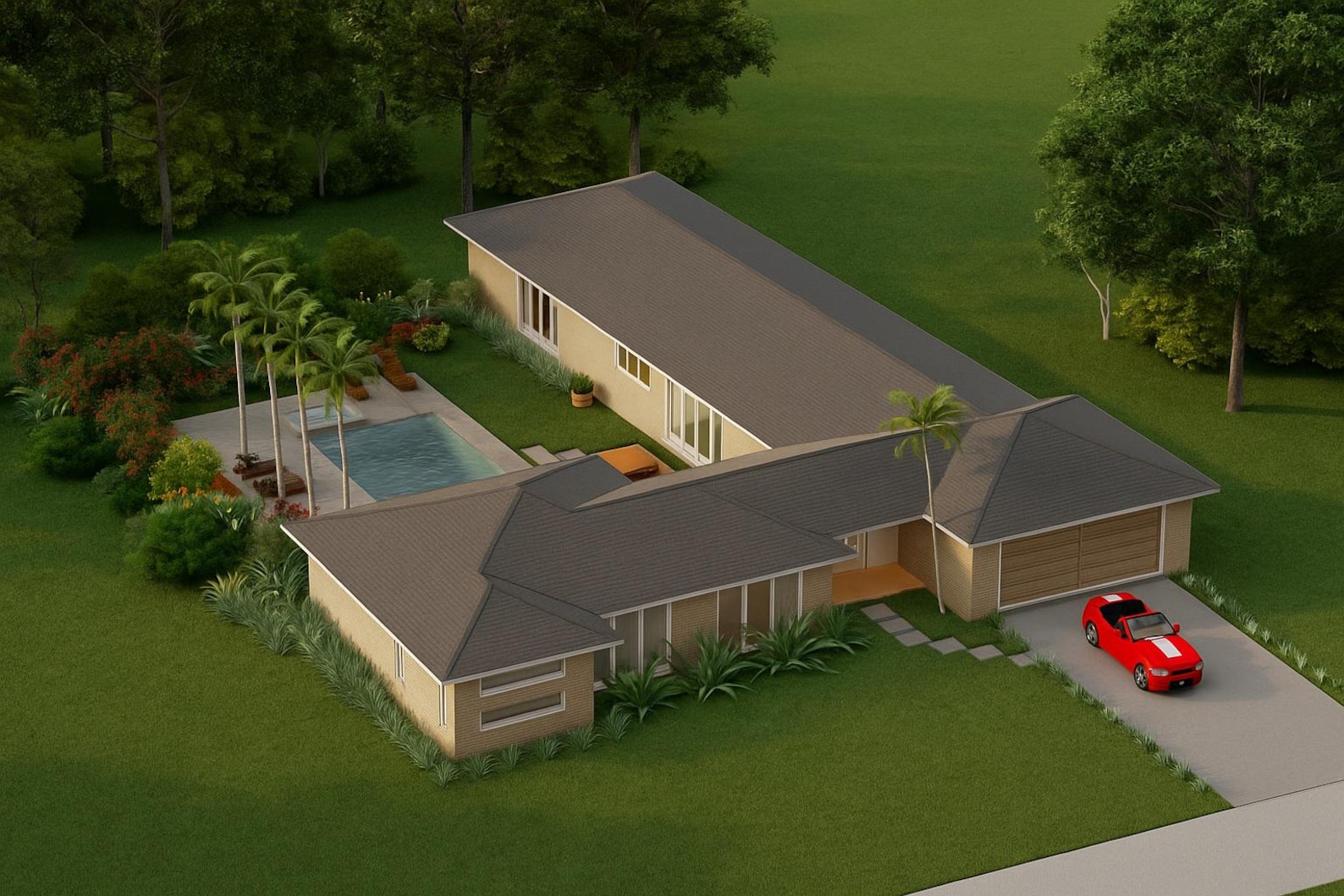 L Shaped, Courtyard Home, Resort Style - Etsy