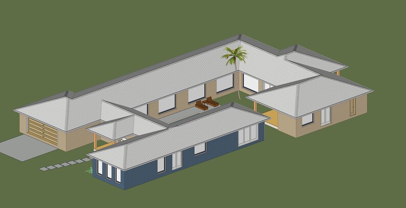 Courtyard Home House Plan Concept Plan Villa Resort Style - Etsy