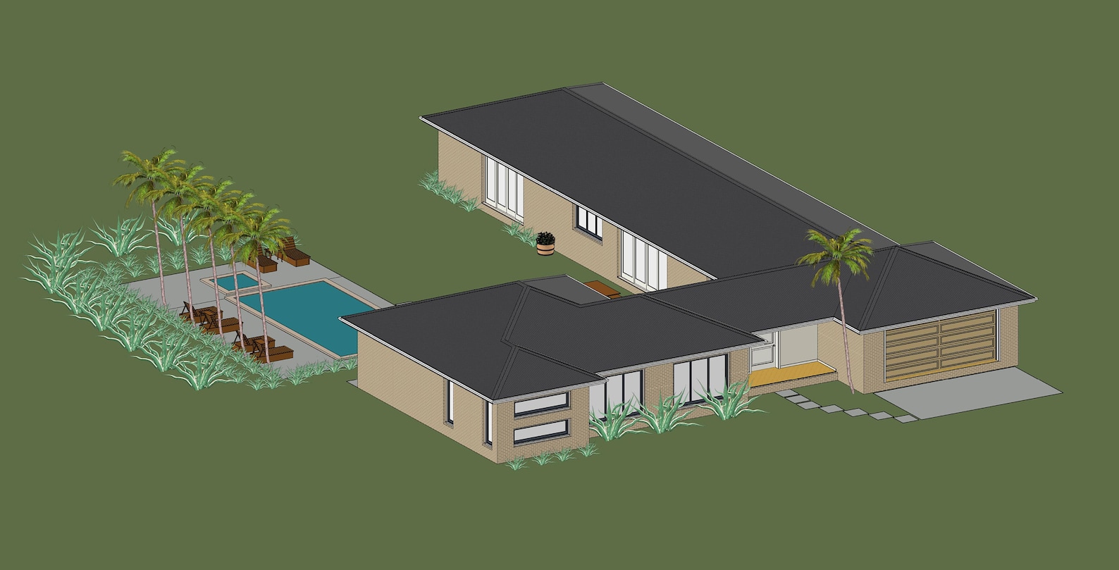 L Shaped, Courtyard Home, Resort Style - Etsy