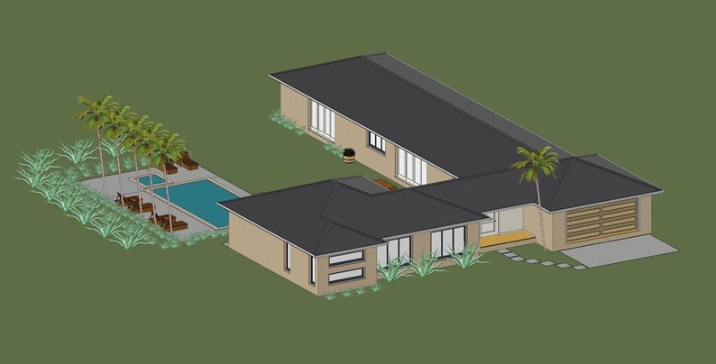 L Shaped, Courtyard Home, Resort Style - Etsy