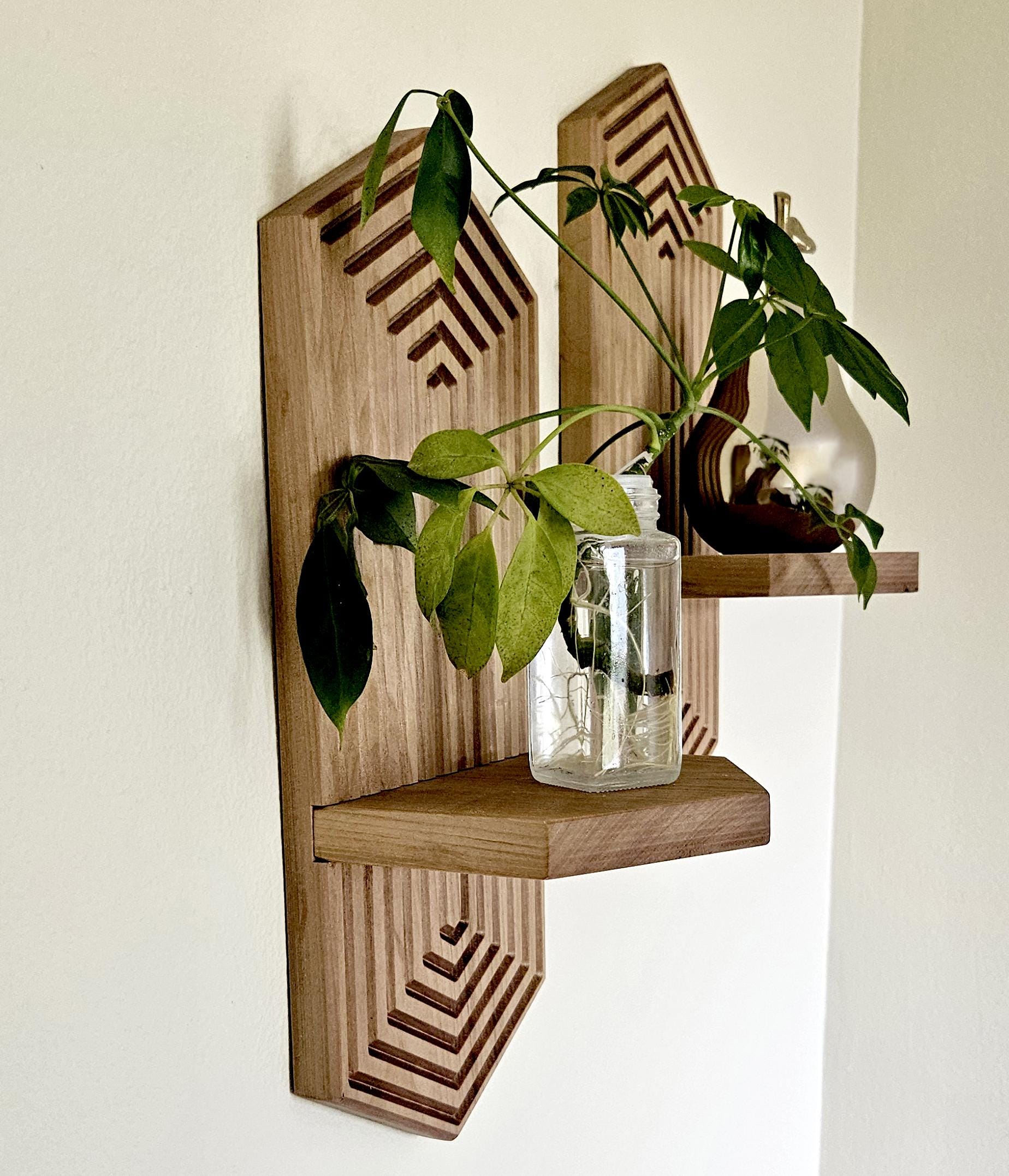 Hexagonal Mid Century Floating Shelf, Minimalist Decor, Geometric ...