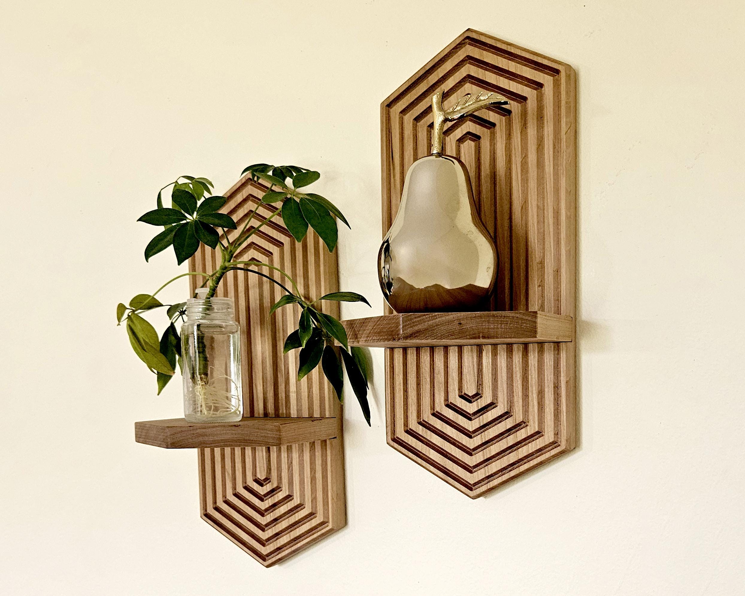 Hexagonal Mid Century Floating Shelf, Minimalist Decor, Geometric ...