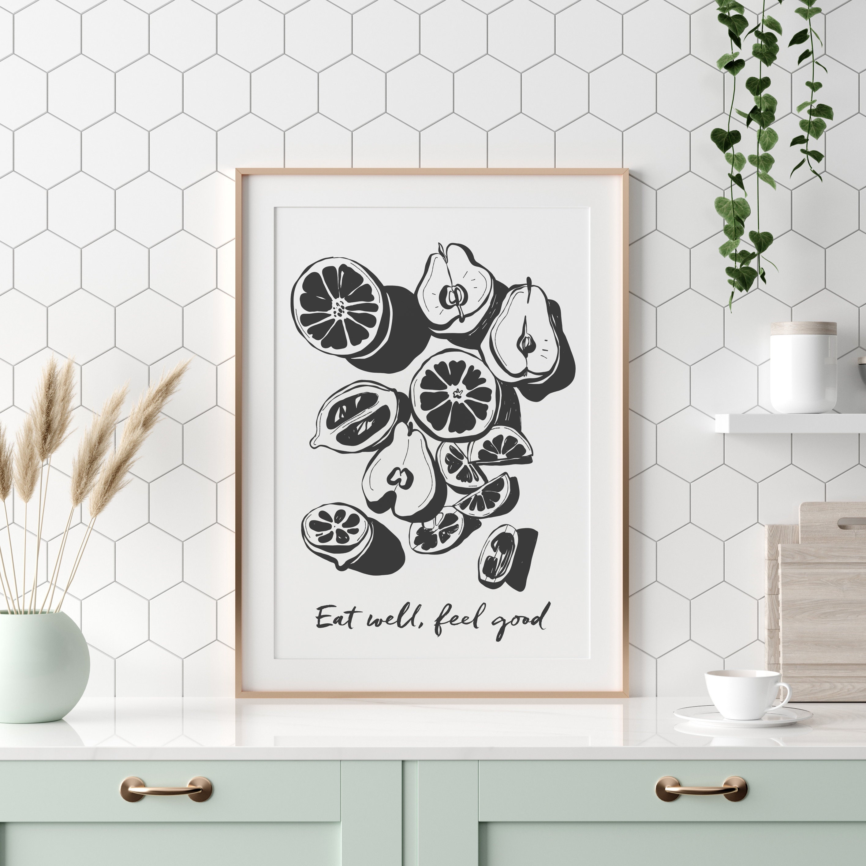Eat Well, Feel Good - Instant Download Printable Wall Art - Black and ...