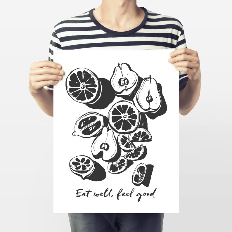 Eat Well, Feel Good - Instant Download Printable Wall Art - Black and ...