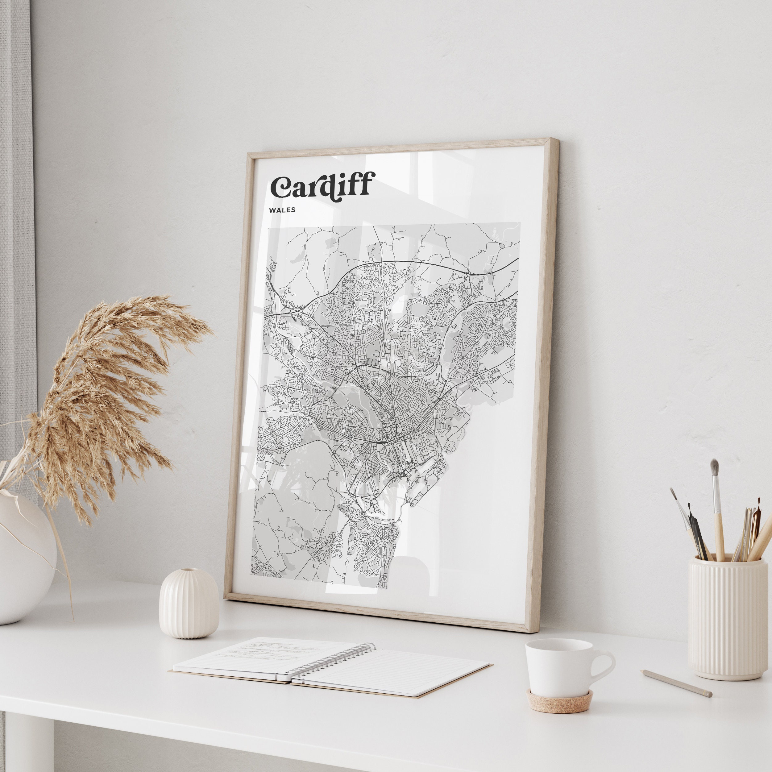 Map of Cardiff - Instant Download Printable Wall Art - Black and White ...