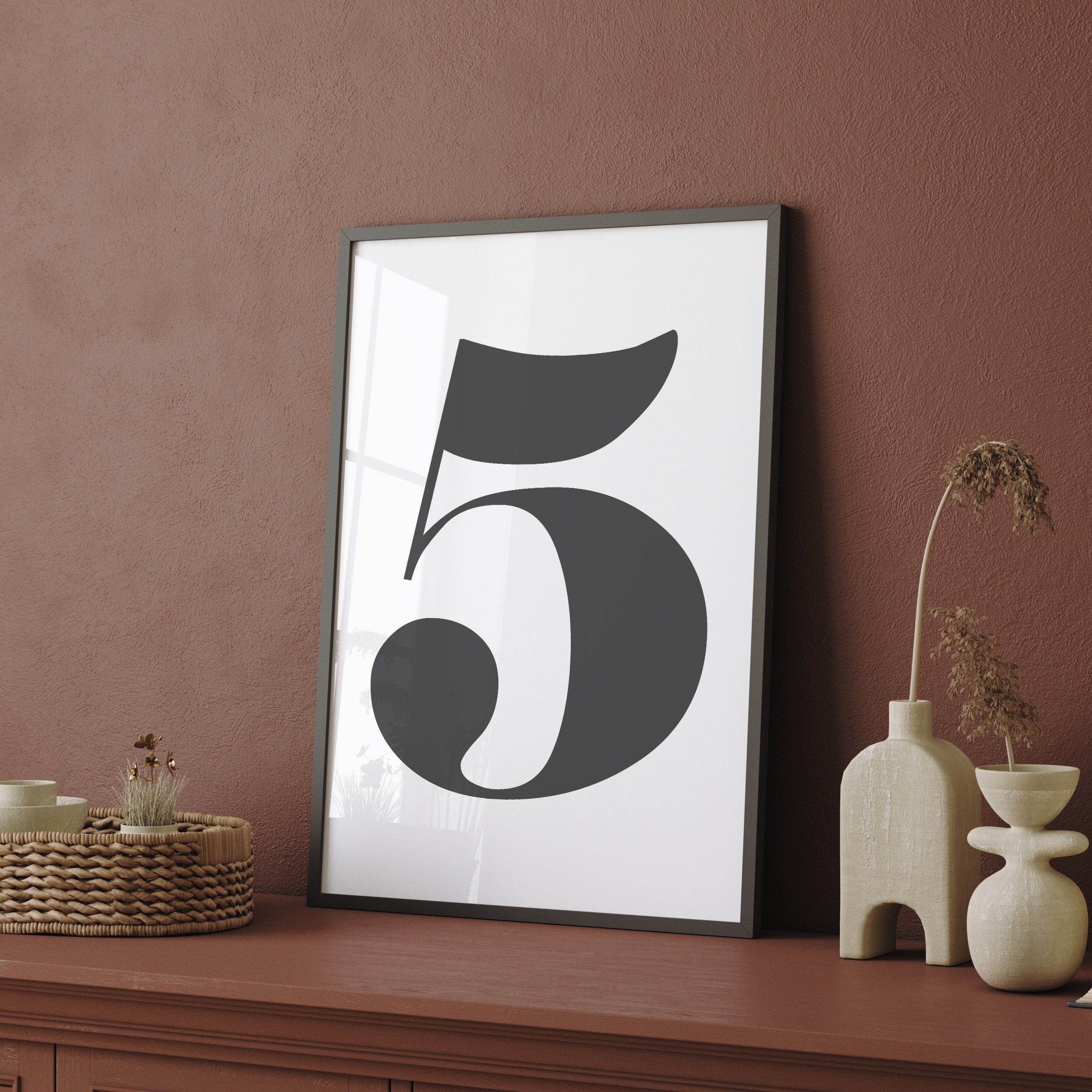 Big Number 5 - Instant Download Printable Wall Art - Black White ...