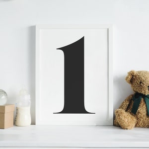Big Number 1 - Instant Download Printable Wall Art - Black White ...
