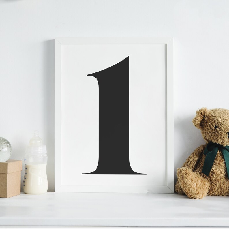 Big Number 1 - Instant Download Printable Wall Art - Black White ...