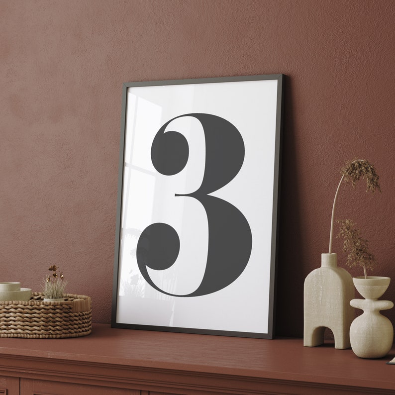 Big Number 3 Instant Download Printable Wall Art Black - Etsy