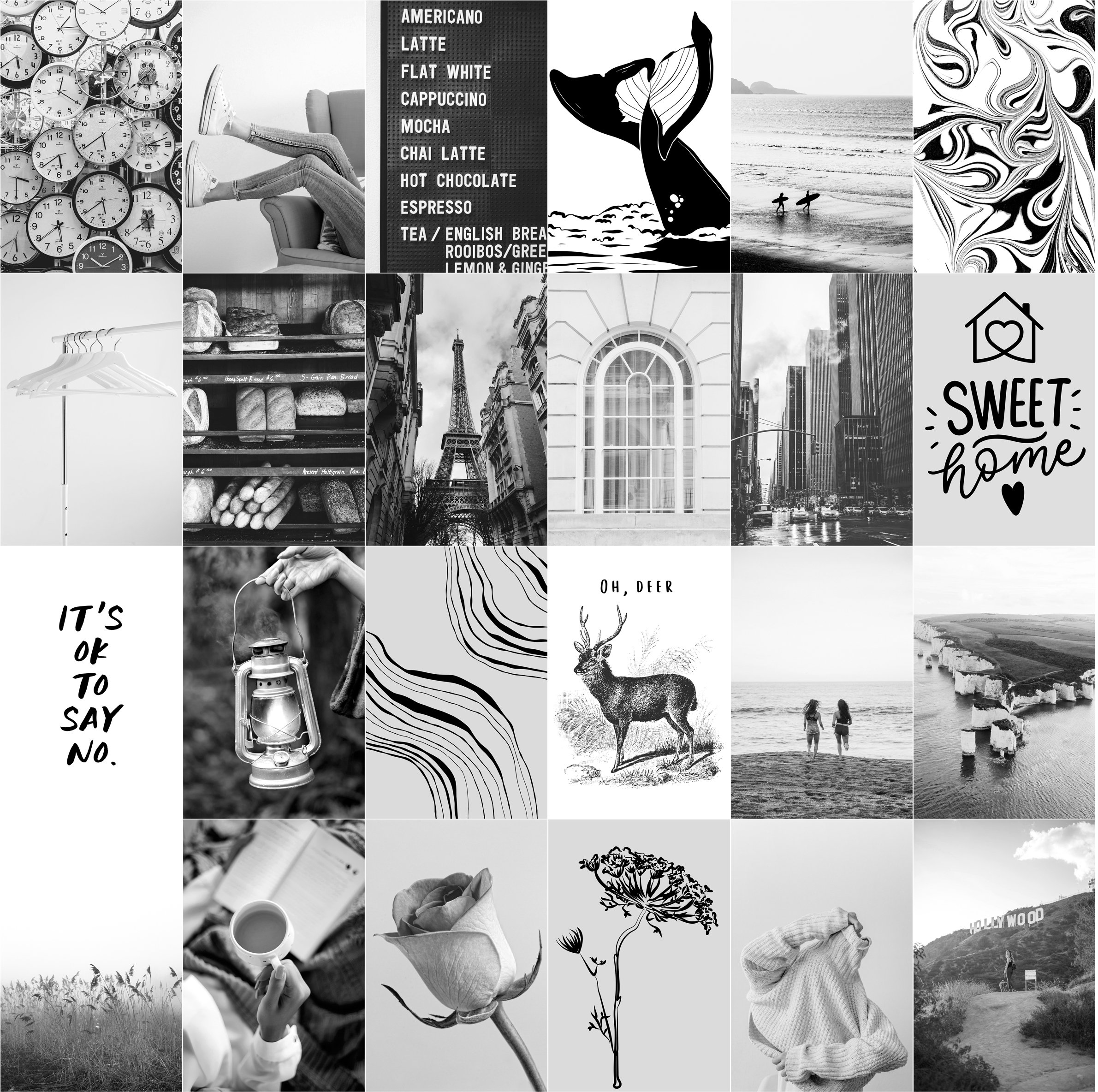 125pcs Black and White Wall Collage Set Boho Aesthetic, B&W Photo ...